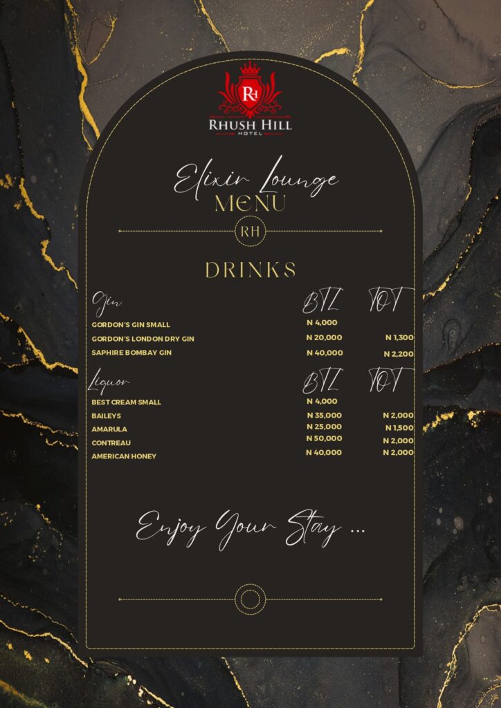 Elixir Menu – Rhush Hill Hotels